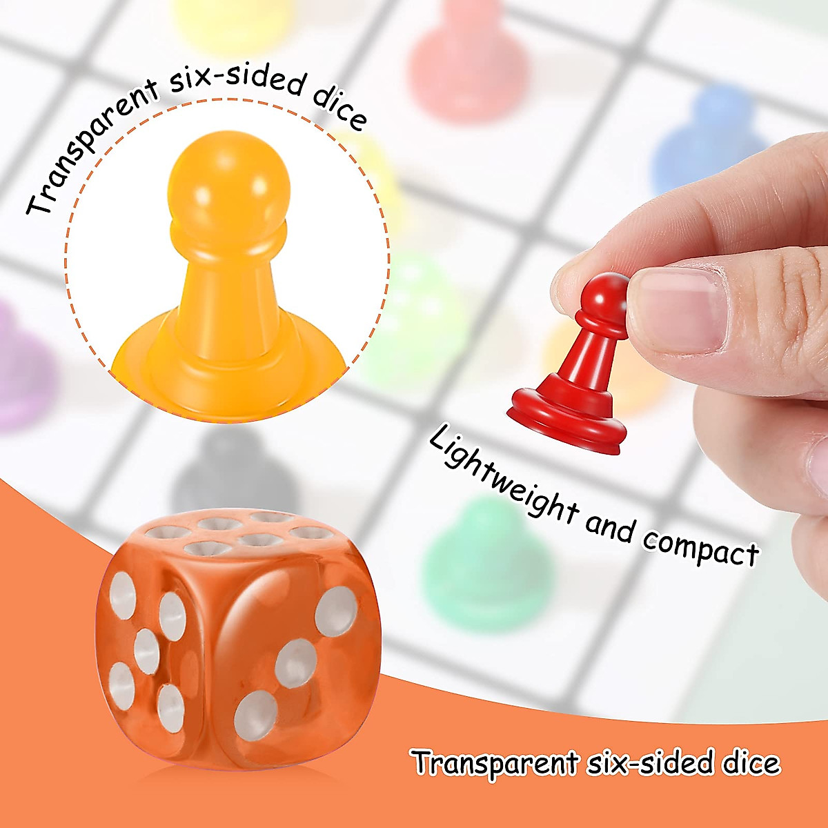 78 Pieces Multicolor Board Game Pieces Include 72 Pieces Multicolor Plastic Pawn Chess Pieces 6 Pieces Plastic 6-Sided Game Dice Chess Game Pieces Game Dice Set for Board Game Components Table Marking