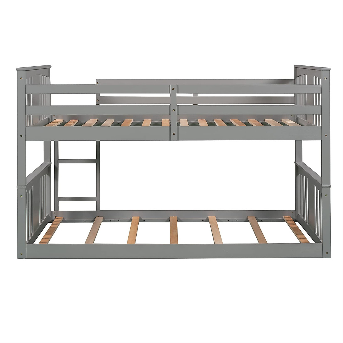 Twin Bunk Beds Low Bunk Bed Frame Wood Twin Over Twin Bunkbed for Kids Toddlers Boys Girls Bedroom, Gray