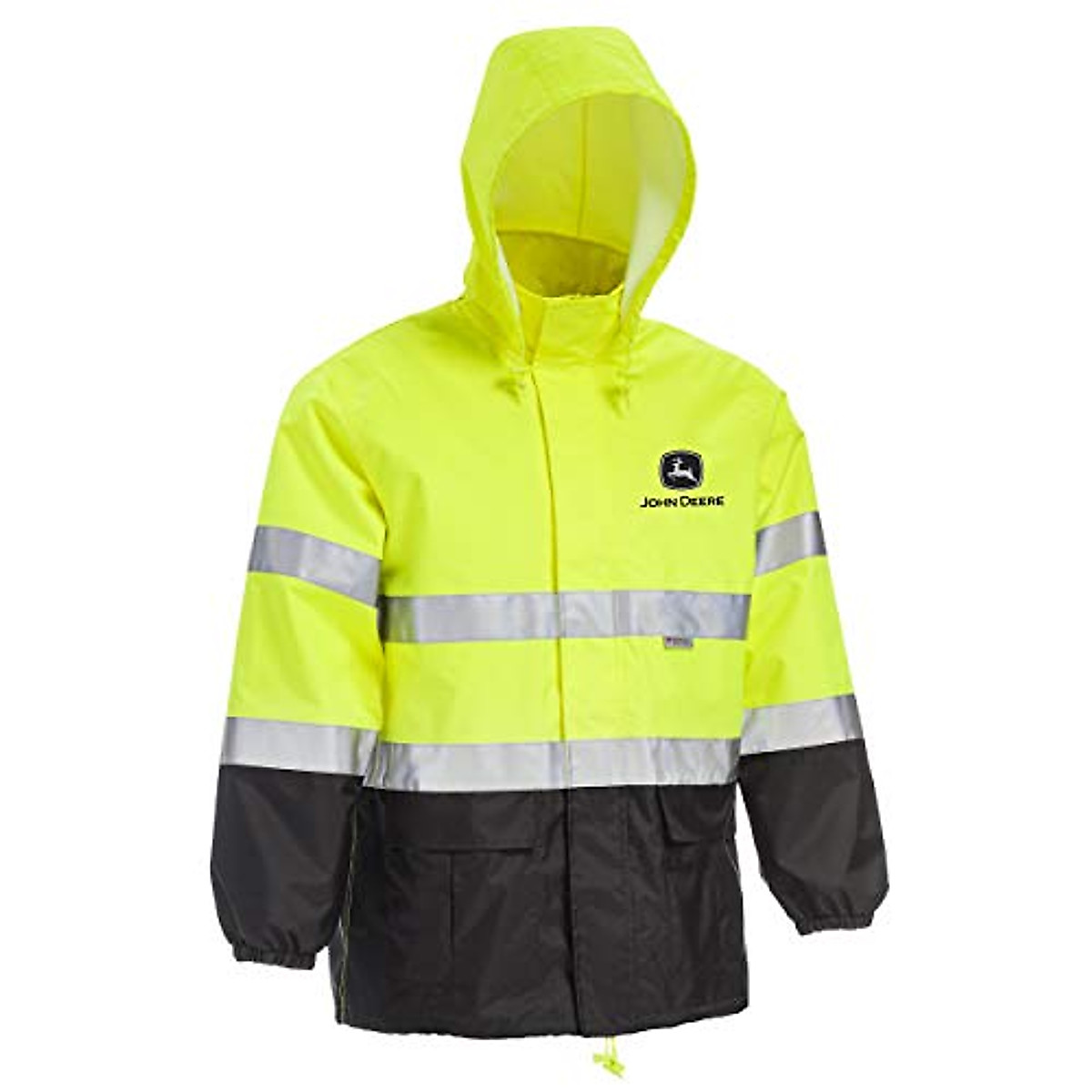 John Deere Unisex High Visability ANSI Class III Rain Suit Jacket and Bib with Color Block, High Visability, Water Resistant, and Reflective 3M Tape, Yellow, Black, X-Large (JD44530/XL)
