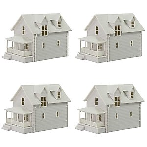 4pcs N Scale Model Blank Buildlings Kit Unassembled Houses for Model Train Layout JZ01JJ (N Scale-4 Units)