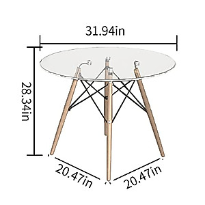 Echoamo 5-Piece Glass Dining Table Set, Compact Mid-Century Modern Round Table & Chair Set, Dining Table Set for 4, Round Dining Table with 4 Chairs for Kitchen, Dining Room, Space-Saving