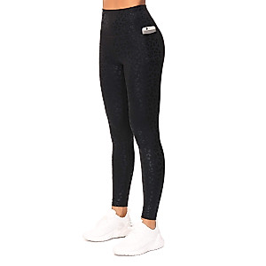 THE GYM PEOPLE Tummy Control Workout Leggings with Pockets High Waist Athletic Yoga Pants for Women Running, Fitness (Black Leopard, Large)
