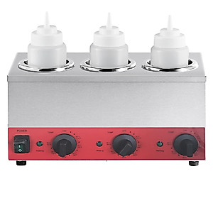 CMI Commercial Triple Sauce Topping Bottle Warmer,Food Sauce Warmer,Jam Heat Preservation Machine,Chocolate Butter Cheese Fondue Warmer, Silver (FZ-023B)