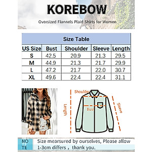 Korebow Oversized Flannels Plaid Shirts for Women Buffalo Plaid Long Sleeve Button Down Shirts Blouse Tops(0028-Khaki-S)