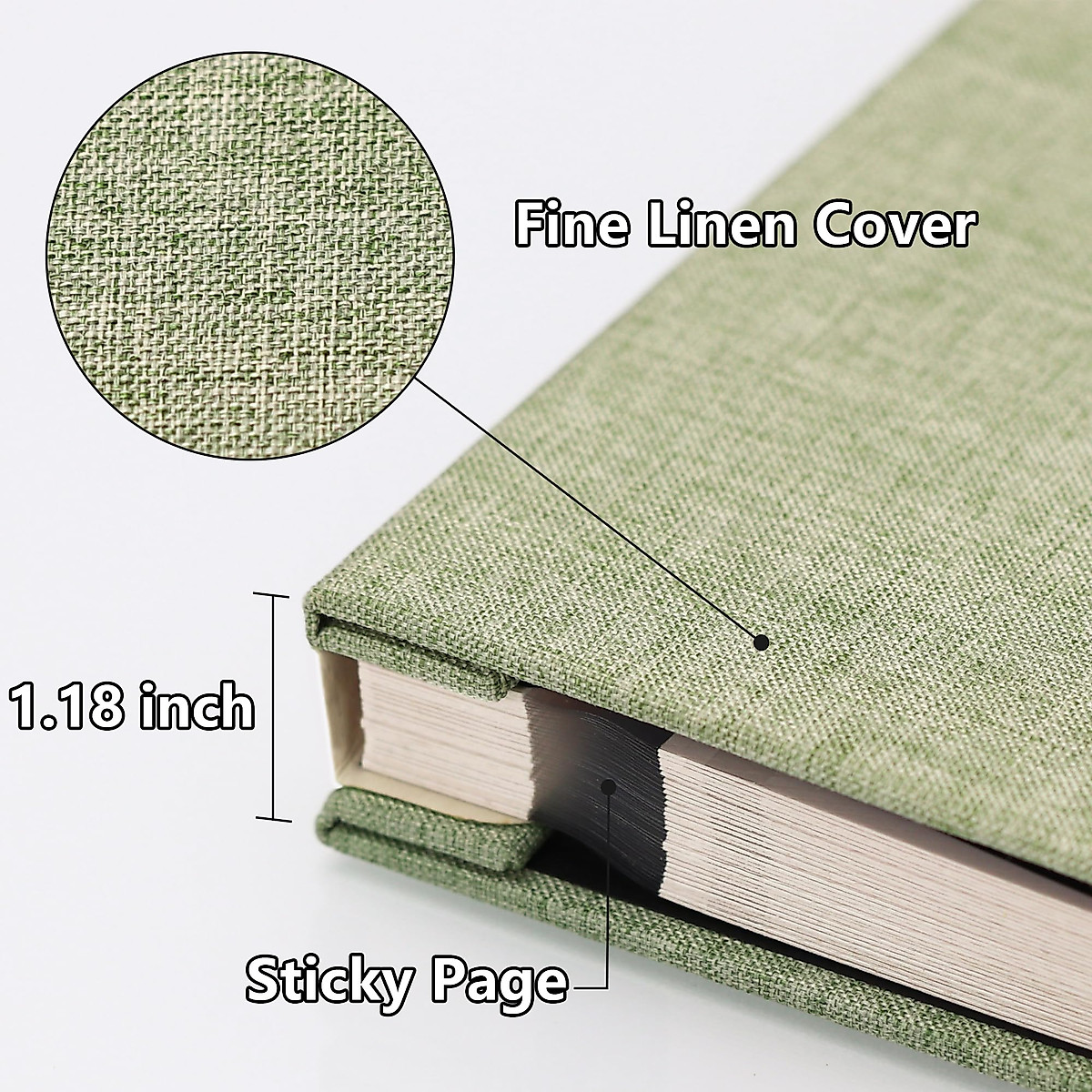 Yopih Photo Album Self Adhesive with Writing Space for 4x6 5x7 8x10 Pictures Scrapbook Album Linen Hardcover Grassgreen DIY Length 11x10.6 Inch 40 Pages with A Metallie Pen