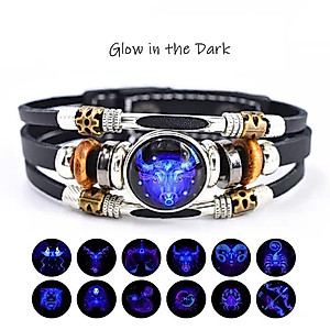 Zodiac Taurus Constellation Bracelet Handmade Woven Multilayer Zodiac Sign Leather Wrap Bracelet Wristband for Women Men Jewelry Gift 2Pcs Set