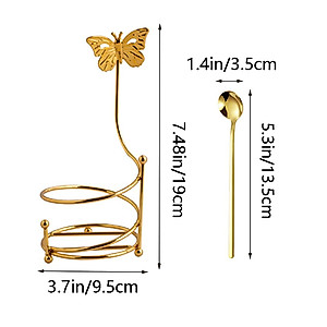 INPROPEXT 6PCS Coffee Spoons with Glass Holder, Small Stainless Steel Gold Round Dessert Spoons, Mini Tea Spoons Set for Fruit, Stirring, Mixing, Sugar, Ice Cream, Cake