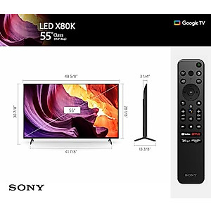 Sony 55 Inch 4K Ultra HD TV X80K Series: LED Smart Google TV with Dolby Vision HDR KD55X80K- 2022 Model (Renewed)