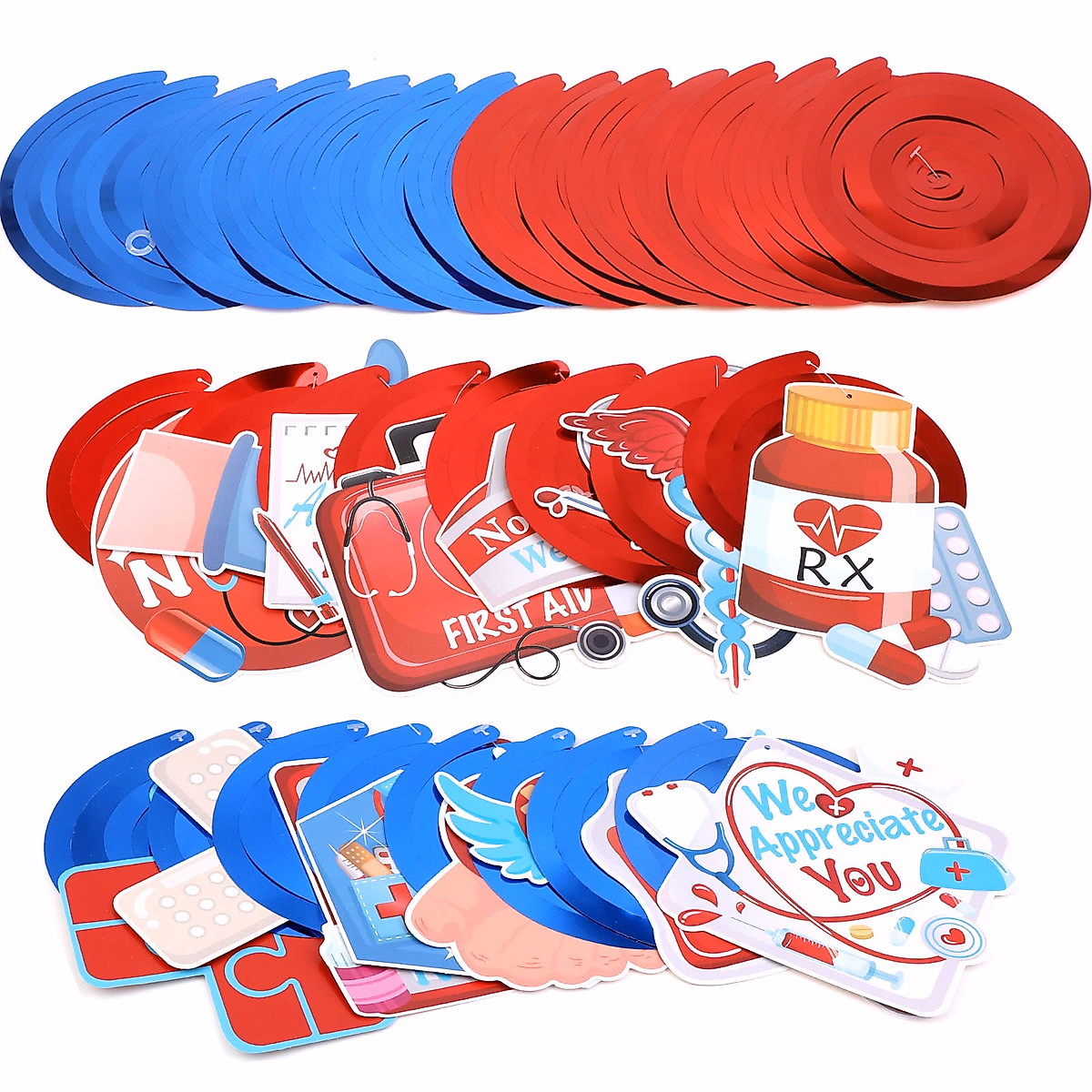 HOWAF Thank You Nurses Decoration Hanging Swirls - 30 Pieces Red and Blue Nurse Appreciation Week Party Decor - Medical Party, RN Party, Nurse Day, Happy Nurses Week Decorations