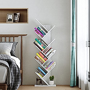 Yusong Tree Bookshelf, 9-Tier Floor Standing Bookcase for Living Room Bedroom, Utility Organizer Shelves for Home Office, White