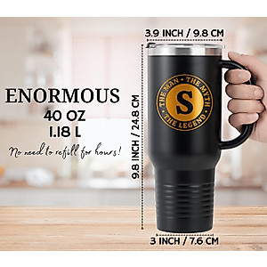 the Man the Myth the Legend, Monogrammed 40oz Tumbler with Handle for Men, Funny Personalized Travel Mug, Unique Birthday Christmas Gifts for Him, J