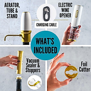 Rechargeable Electric Wine Opener Set - Wine Gift Set - Electric Wine Aerator - Wine Bottle Opener - Electric Wine Dispenser Opener Set - Wine Accessories Gifts for Women - Wine Sets Gifts