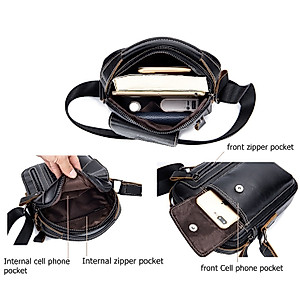 BULLCAPTAIN Genuine Leather Men Bags Small Shoulder Crossbody Bag for Men Everyday Casual Travel Messenger Bag Handbag (black)