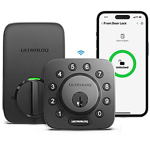 ULTRALOQ U-Bolt Bluetooth Enabled Keypad Smart 5-in-1 Keyless Entry | Smartphone App for iOS and Android | Anti-peep Code | Auto Unlock & Auto Lock | Match Home Aesthetics, Satin Nickel