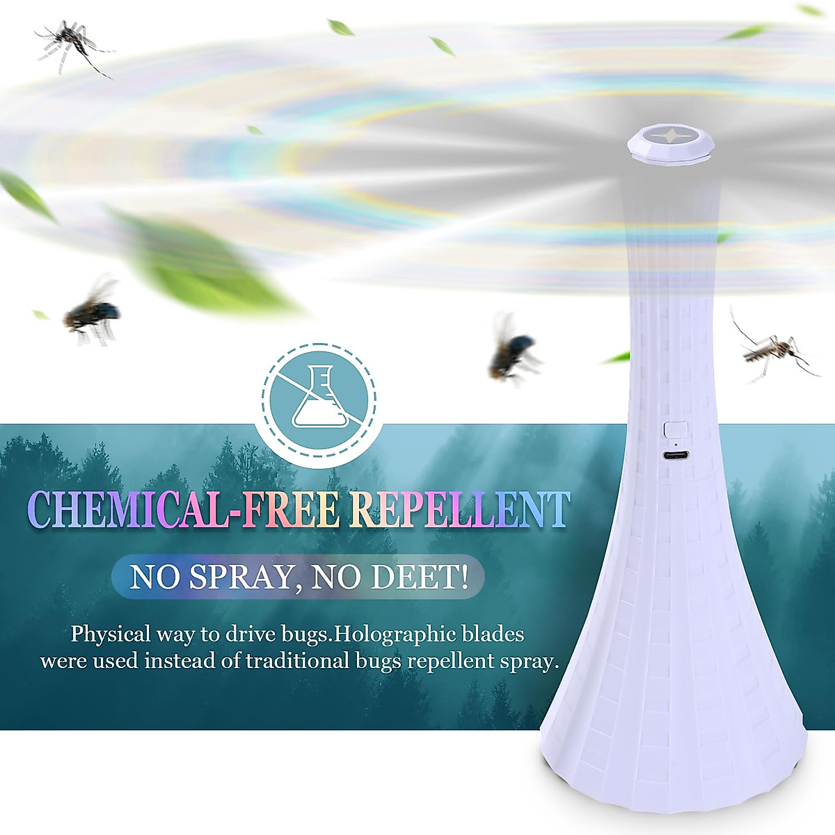 Fly Fans for Tables Rechargeable, 4 Pack Fly Fans, White