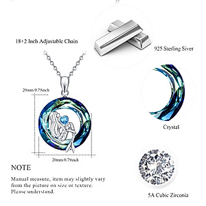 AOVEAO Crystal Mermaid Necklace 925 Sterling Silver Mermaid Ocean Circle Crystal Necklaces Mermaid Jewelry Gifts (Heart Mermaid Necklace)