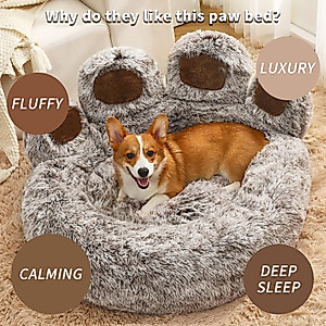 Jiupety Paw Shape Calming Pet Bed, Medium Plush Faux Fur Donut Bed for Dogs & Cats, Machine Washable, Non-Slip Bottom, Extra Large Size (32"×32"×10"), Gray
