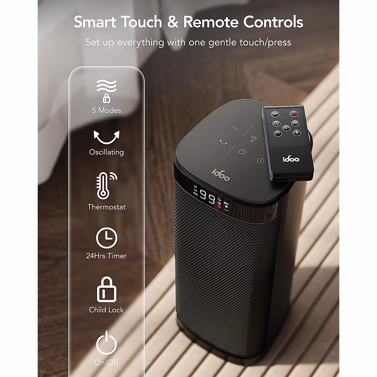 iDOO Space Heaters for Indoor Use, Portable Heater for Office, Small Bedroom & large Room, Electric Tower Heating with Remote, Ceramic Fast Heat - Calentones Eléctricos para Cuarto - christmas gifts