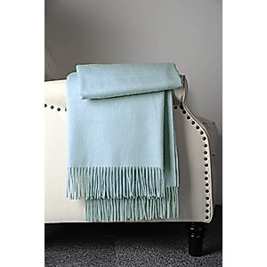 EP Mode 100% Pure Cashmere Throw Blanket for Sofa, Classic Design with Gift Box (Baby Blue)