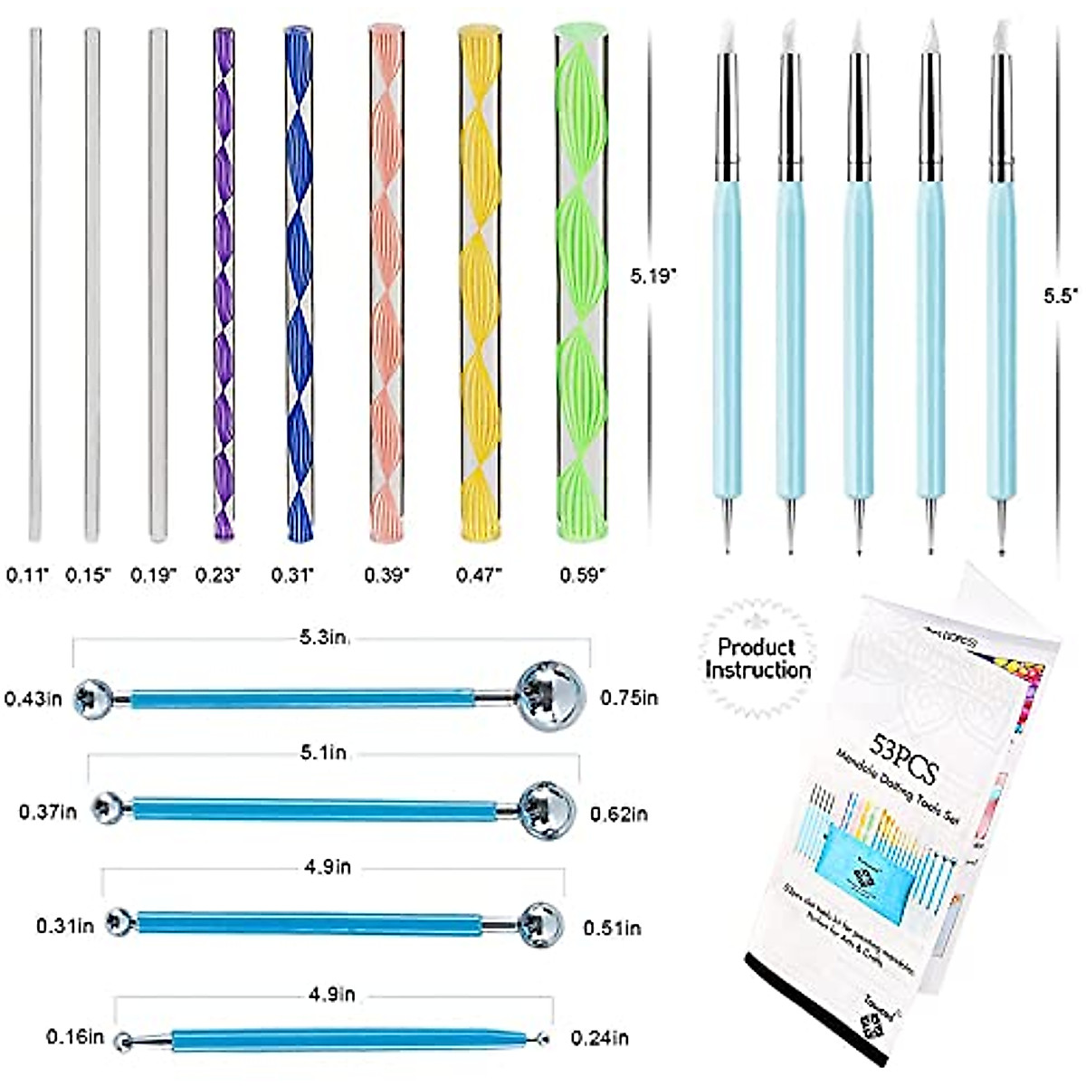 53PCS Mandala Dotting Tools Set for Painting Rocks,Mandella Art and Drafting Art Supplies