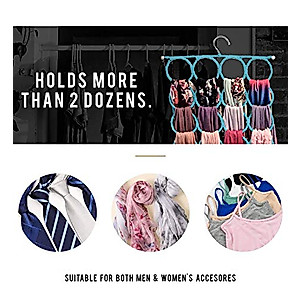 Scarf Hanger ~ Multiple Purpose Holder for Closet ~ Clutter Removing and Space-Saving Hanger for Scarves, Shawl, Belts & Accessories ~ Scarf Hanger 28 Rings (Sky Blue)