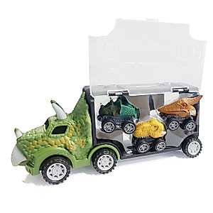 Dinosaurs Carrier Truck, Dino Transport Toy Vehicles with 3 Mini Dinosaur Pull Back Cars, Perfect Christmas Stocking Stuffers Gifts for 3+ Year Old Kids and Boys
