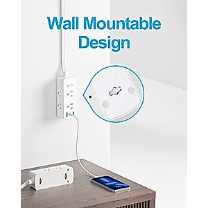 Cruise Essentials, Thin Plug Power Strip with 6 Outlets 3 USB Ports(1 USB C), 5ft Flat Extension Cord, Non Surge Power Strip for Cruise Ship Travel, Dorm Room Essentials