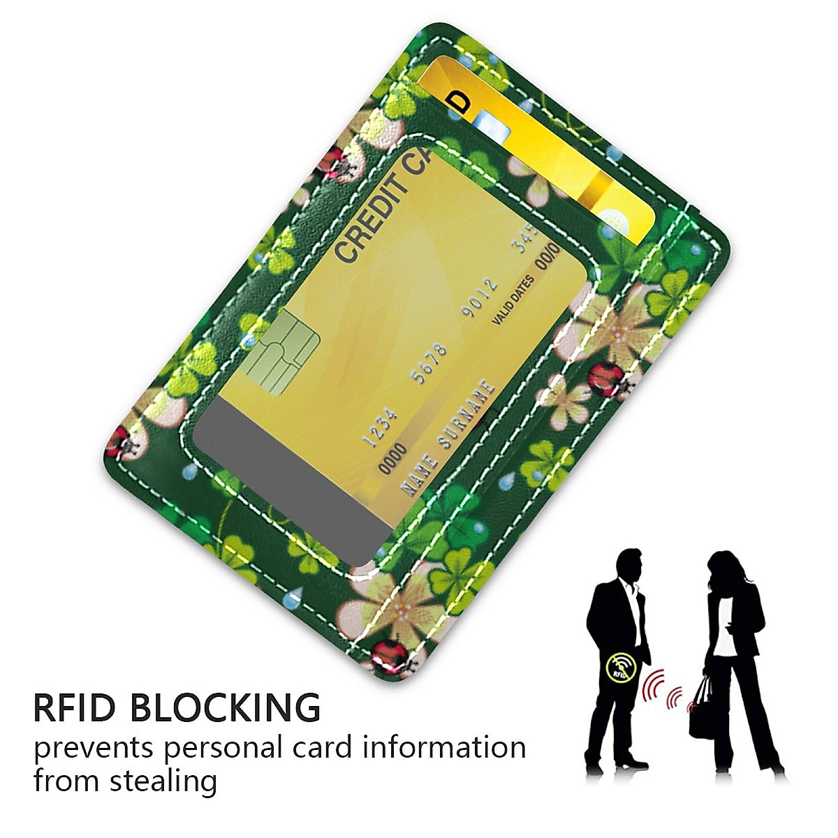 Linomo Thin leather Card Holder and Money Clip Green St Patrick's Day Shamrock Wallet RFID Blocking for Men & Women