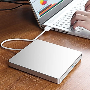 ROOFULL External CD/DVD Drive, CD Burner USB 3.0 Portable CD-ROM DVD+/-RW Disc Player Burner Reader Writer Optical Drive for Apple Mac MacBook Pro/Air, Windows 11/10 Laptop PC, Silver