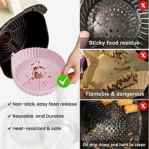 Mava Goods silicone air fryer basket liners, Reusable Air Fryer Silicone liners, pink airfryer silicone Basket Inserts for 3QT-5QT,Reusable Baking Tray Oven Accessories, 2 pack pink