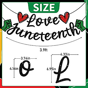 Peace Love Juneteenth Banner - Juneteenth and Pride Decorations in Red Gold Black Glitter Cardstock - Handmade Pre-Strung