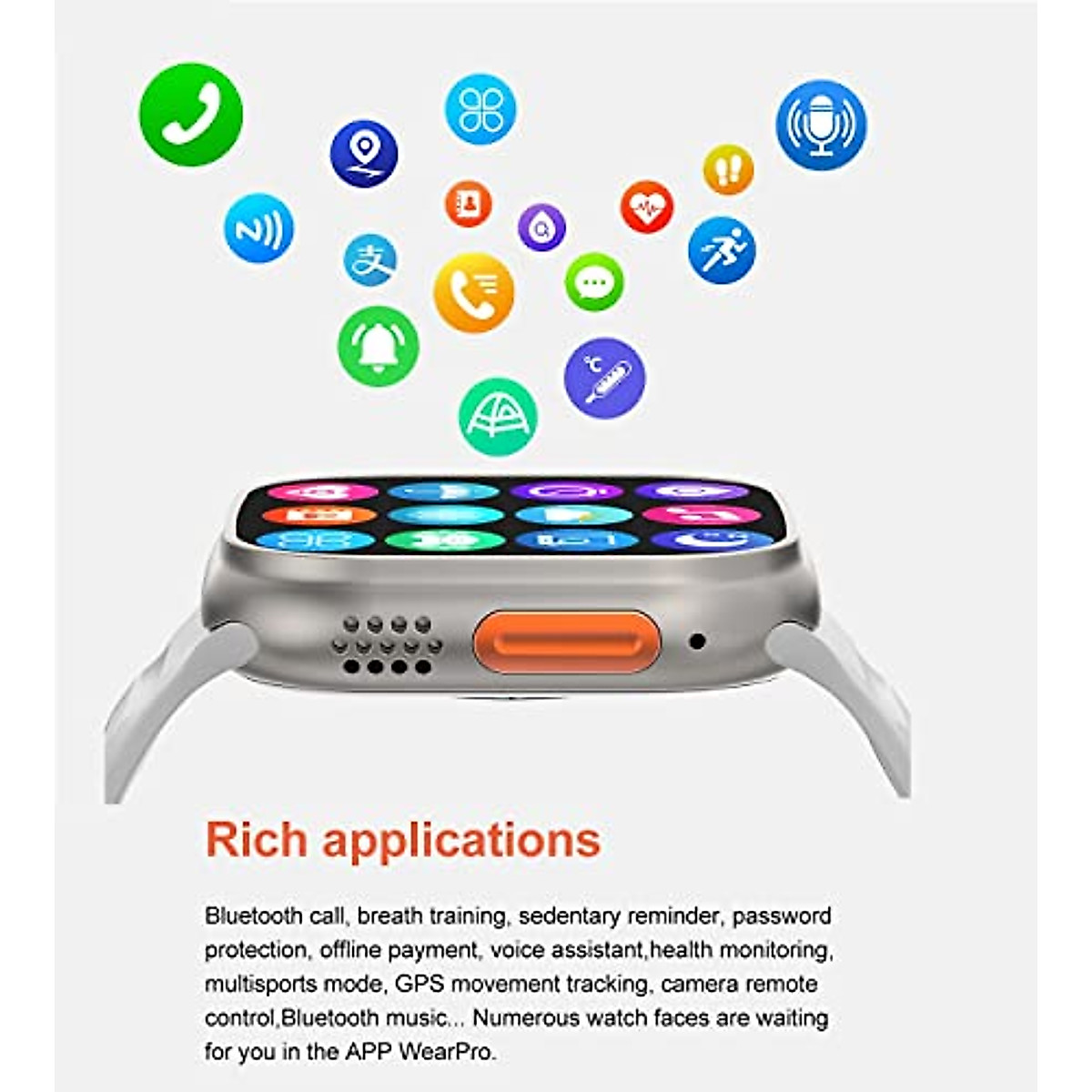 49 mm DT8 Ultra Smart Watch Wireless Charging Series 8 NFC 2.0 Inch Large Screen 49 mm (GPS Track, Thermometer) for Men and Women Sports Smart Watch IP67 Life Waterproof Wireless Charging (Gray)