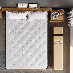 Povirt Twin Mattress, 10 Inch Innerspring Hybrid Mattress in a Box, 7-Zone Support Cool Full Bed Mattress with Breathable Soft Knitted Fabric Cover for Pressure Relief, Medium Firm, 100-Night Trial