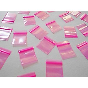 Small Poly Zipper Bags (1"x1") Colorful Micro Pouches, Mini Plastic Baggies, Thick Durable 2mil, Designer Rave Party Pouches (1010) Tiny Ziplock Dime Bag (100, Pink)