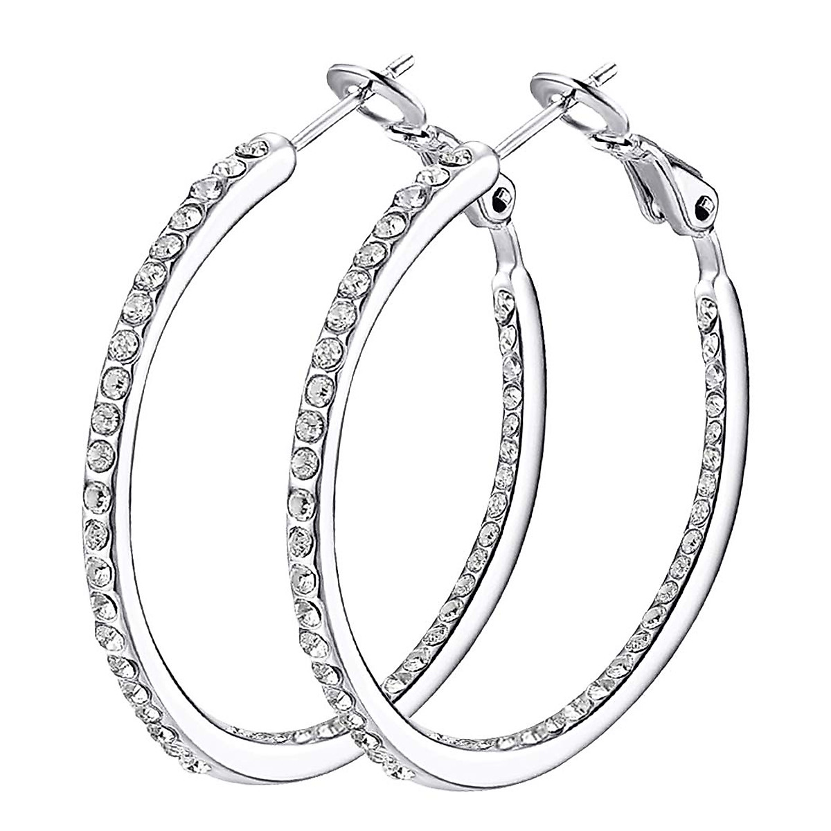 Hoops Earrings, Cubic Zirconia White Gold Plated Hoop Earrings for Women Rhinestone Silver Hoop Earrings