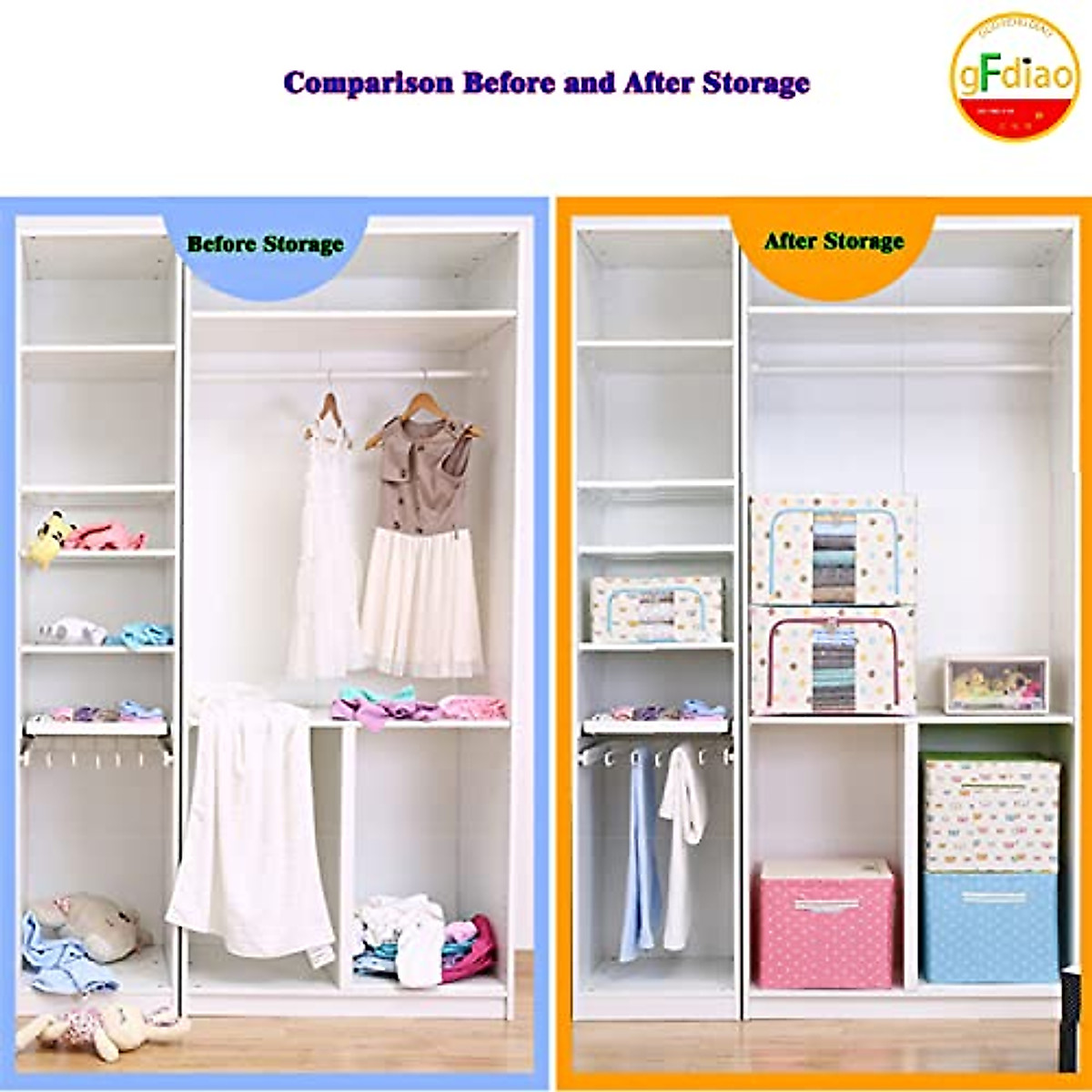 GUO FENG DIAO ® Storage Bins With Lids Steel Frame Storage Box Oxford Cloth Storage Box Quilt Storage Box Folding Wardrobe Fabric Extra Large Storage Bag