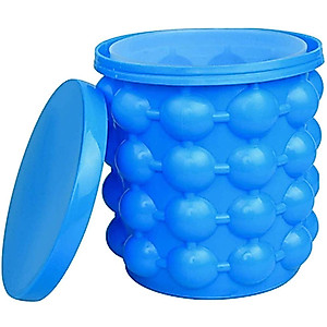 2 in 1 silicone ice bucket and ice mold with lid, silicon ice cube maker wizard, portable silicon ice cube maker (blue)