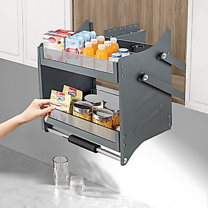 LYNICESHOP Pull Down Shelf, Adjustable Pull Down Shelf Kitchen Wall Cabinet Storage Organizer 2-Tier Mounted Wall Cabinet Pull-Down Shelving System High Cabinet Pull Down Shelf (24in Cabinet)