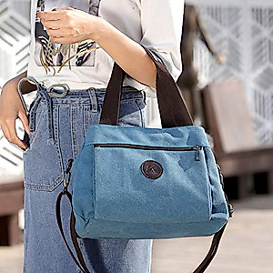 DOURR Hobo Handbags Canvas Crossbody Bag for Women, Multi Compartment Tote Purse Bags (Blue - Medium)