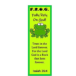 Fun Bright Green Fully Rely On God Frog F.R.O.G. Bible Verse Christian Bookmarks for Kids Inspirational Gifts Perfect for Reading Rewards Church Supplies Giveaways for Sunday School Bulk 100 Count