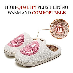 Smiley Face Slippers for Women, Cozy Smiley Slippers Fluffy Retro Preppy Slippers Comfy Happy Face Slippers Soft Slippers for Women