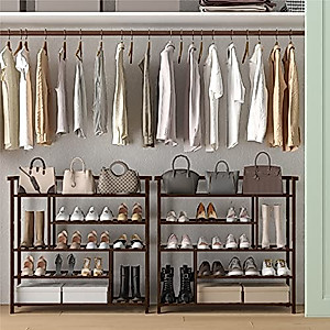 Fibogollo Shoe Rack, 5 Tier Bamboo Shoe Shelf, Shoe Organizers with Spacious Top, Large Shoes Rack for Closet, Entryway, Bedroom(Brown)