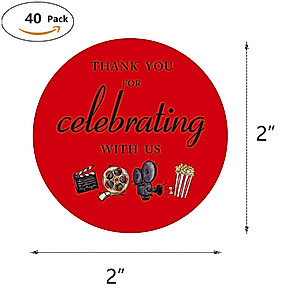 MAGJUCHE Movie Night Thank You Stickers, Cinema Theater Themed Birthday or Other Party Favor Sticker Labels, 2 inch, 40-Pack