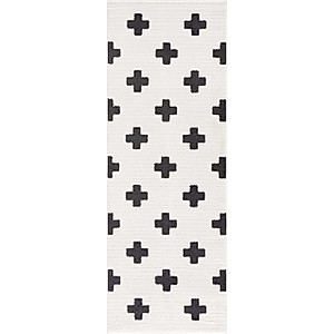 BoutiqueRugs Erath Swiss Cross Shag Area Rug - Black, Off White, Charcoal - 5'3" x 7'3"