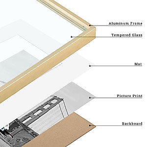 Frametory, 16x20 Metal Picture Frame with Mat for 11x14 Picture & Real Glass, Aluminum Photo Frame Collection (Gold, 2 Pack)