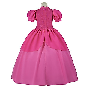 Princess Dress up Costume for Girls with Crown Blue Earrings Gloves Brooch Peach Cosplay Halloween Birthday Party Red-130