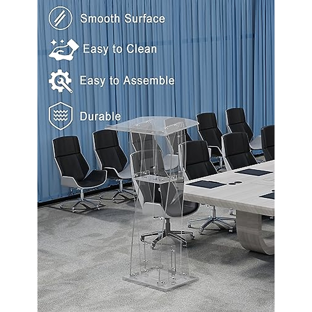 HODLBIT Upgraded Acrylic Podium Stand, Pulpits for Churches, 47.5inch Modern Lecterns & Podiums with Storage Shelf for Classroom, Weddings, Professional Presentation Podiums, Easy Assembly