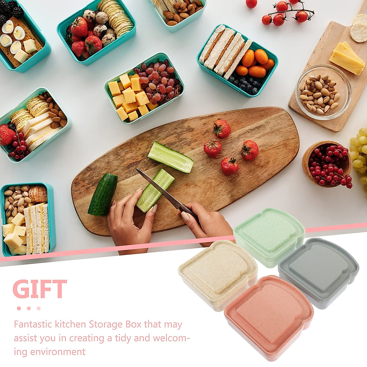 Kichvoe Sandwich Containers, Bread Storage Box Toast Shape Sandwich Box Food Storage Container Lunch Box, 5.1 * 4.8 * 1.5''，4Packs