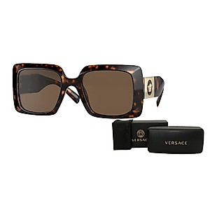Versace VE4405 108/73 54MM Havana/Dark Brown Rectangular Sunglasses for Women + BUNDLE With Designer iWear Eyewear Kit