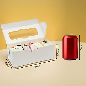 Aumodizzy 30pcs 9x4x3.5 Inch Cookie Boxes White Bakery Boxes with Window, Loaf Cake Boxes for Roll Cakes, Desserts, Muffins, Donuts, Candies and Pastries(9 Inch)